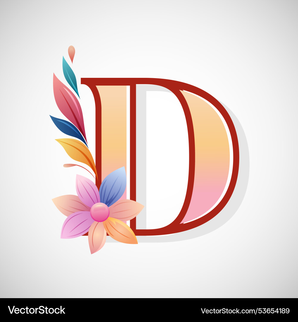 Floral alphabet d initial letter for wedding Vector Image