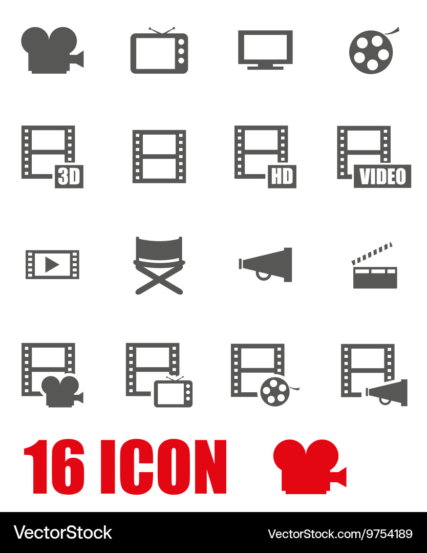 Grey movie icon set Royalty Free Vector Image - VectorStock