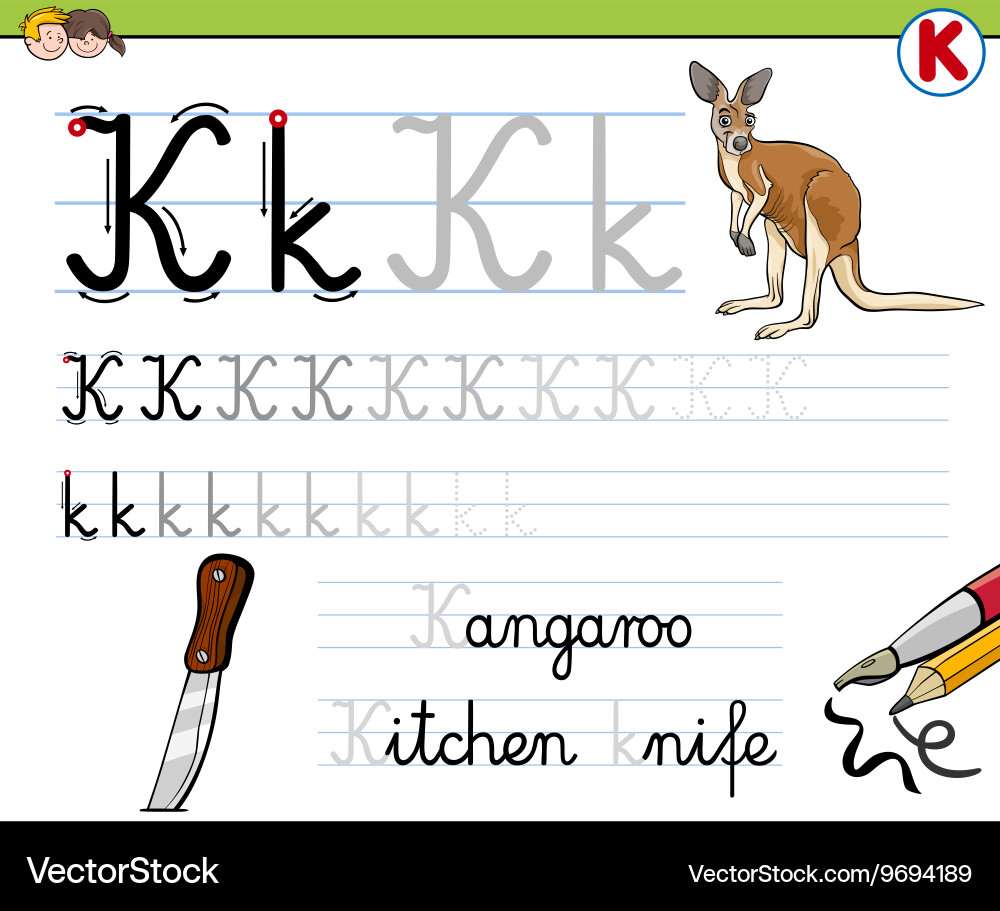 Learn to write letter k Royalty Free Vector Image