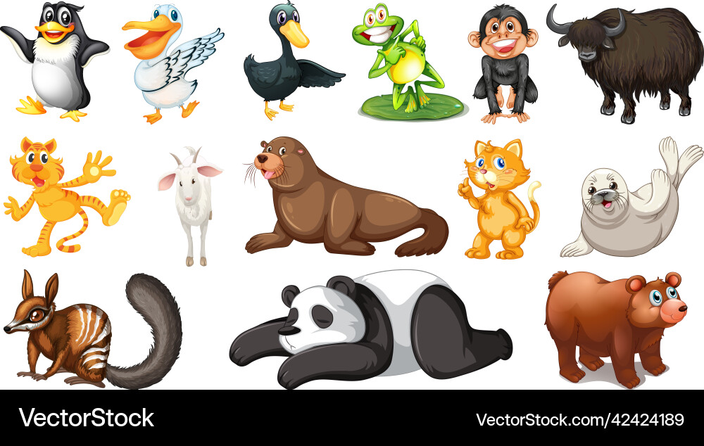 Many wild animals on white background Royalty Free Vector