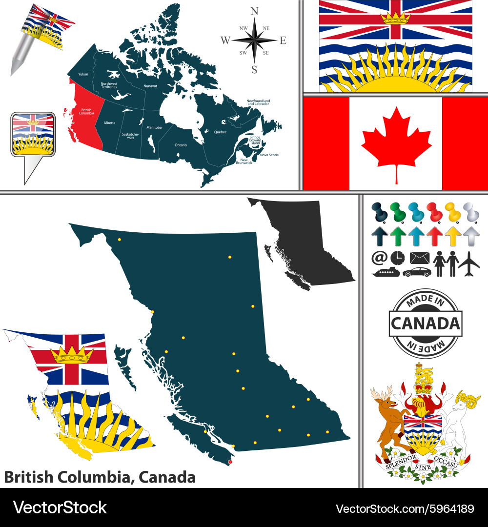 Map of british columbia Royalty Free Vector Image