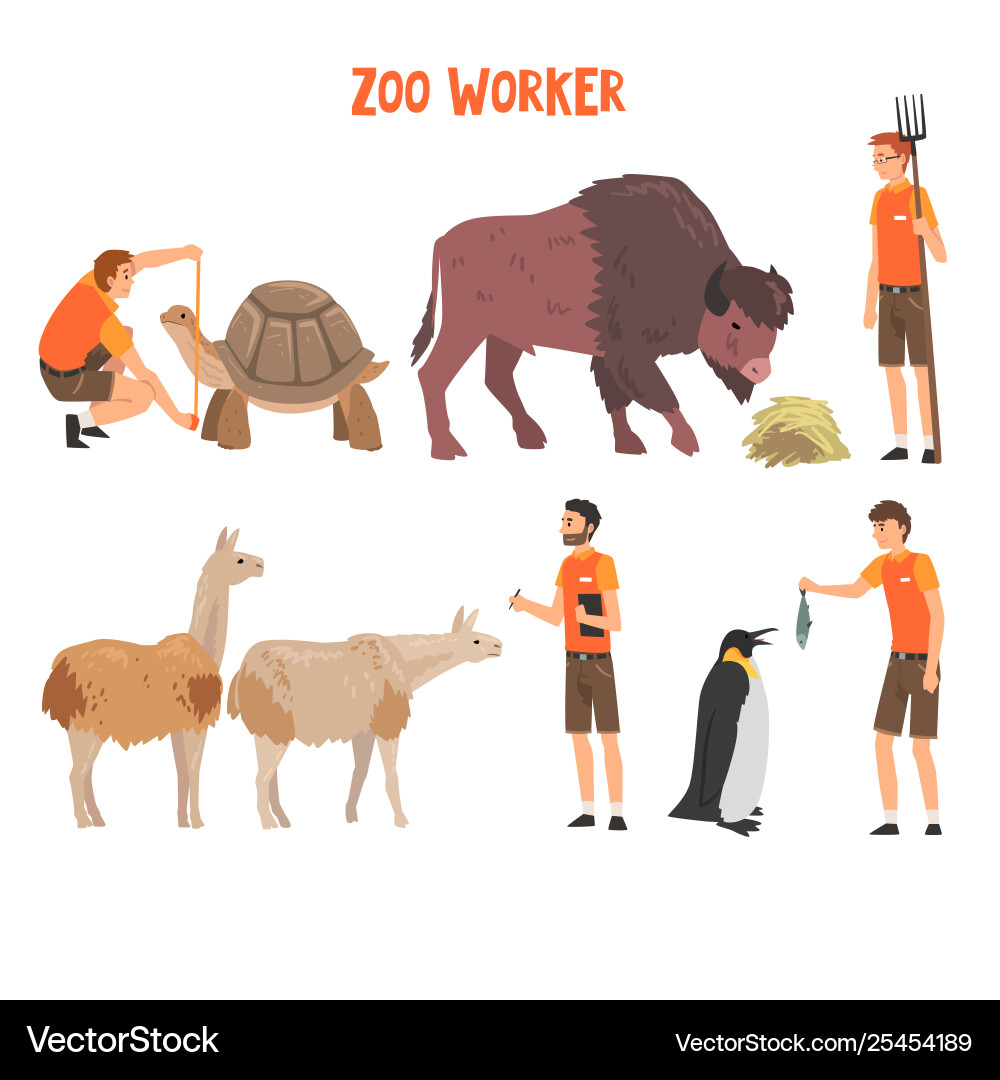 Zoo Workers Caring for Animals Royalty Free Vector Image