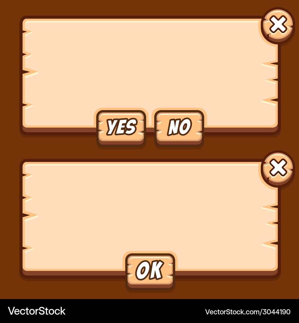 Game wooden menu interface panels buttons Vector Image