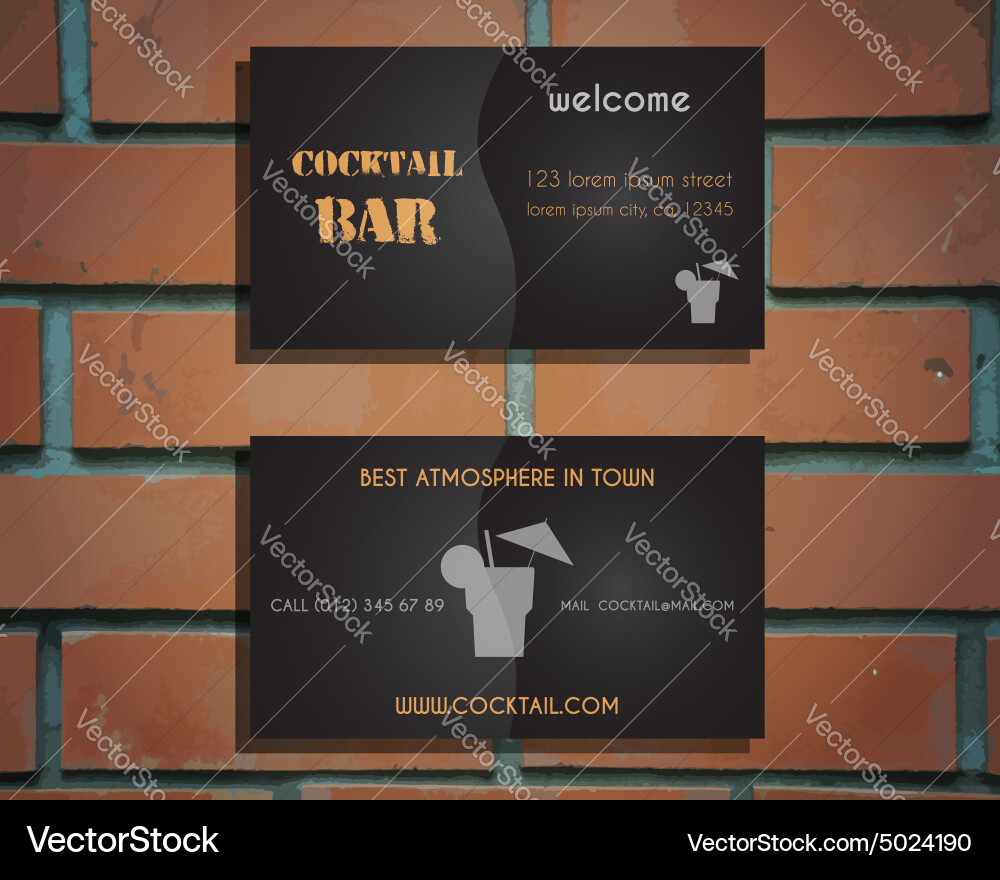 Lounge cocktail bar visiting card template Vector Image