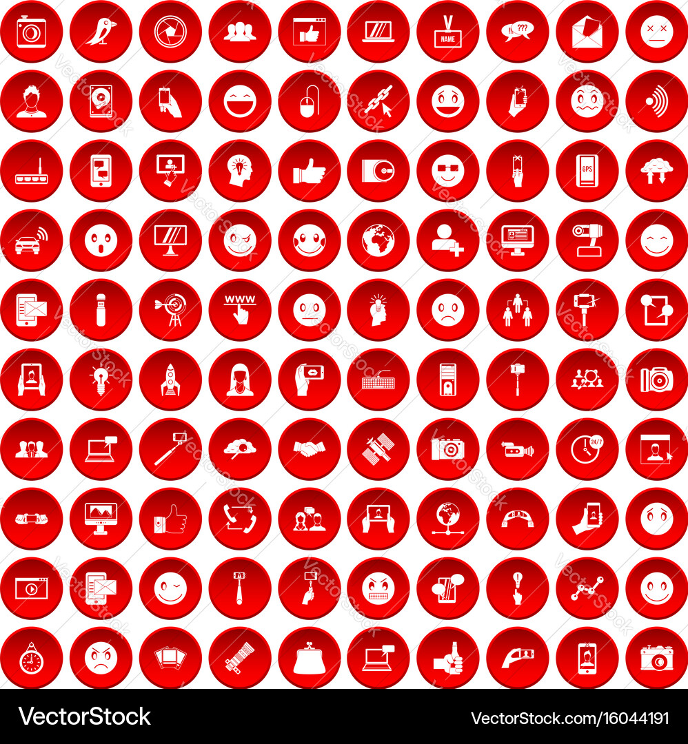 100 social media icons set red Royalty Free Vector Image