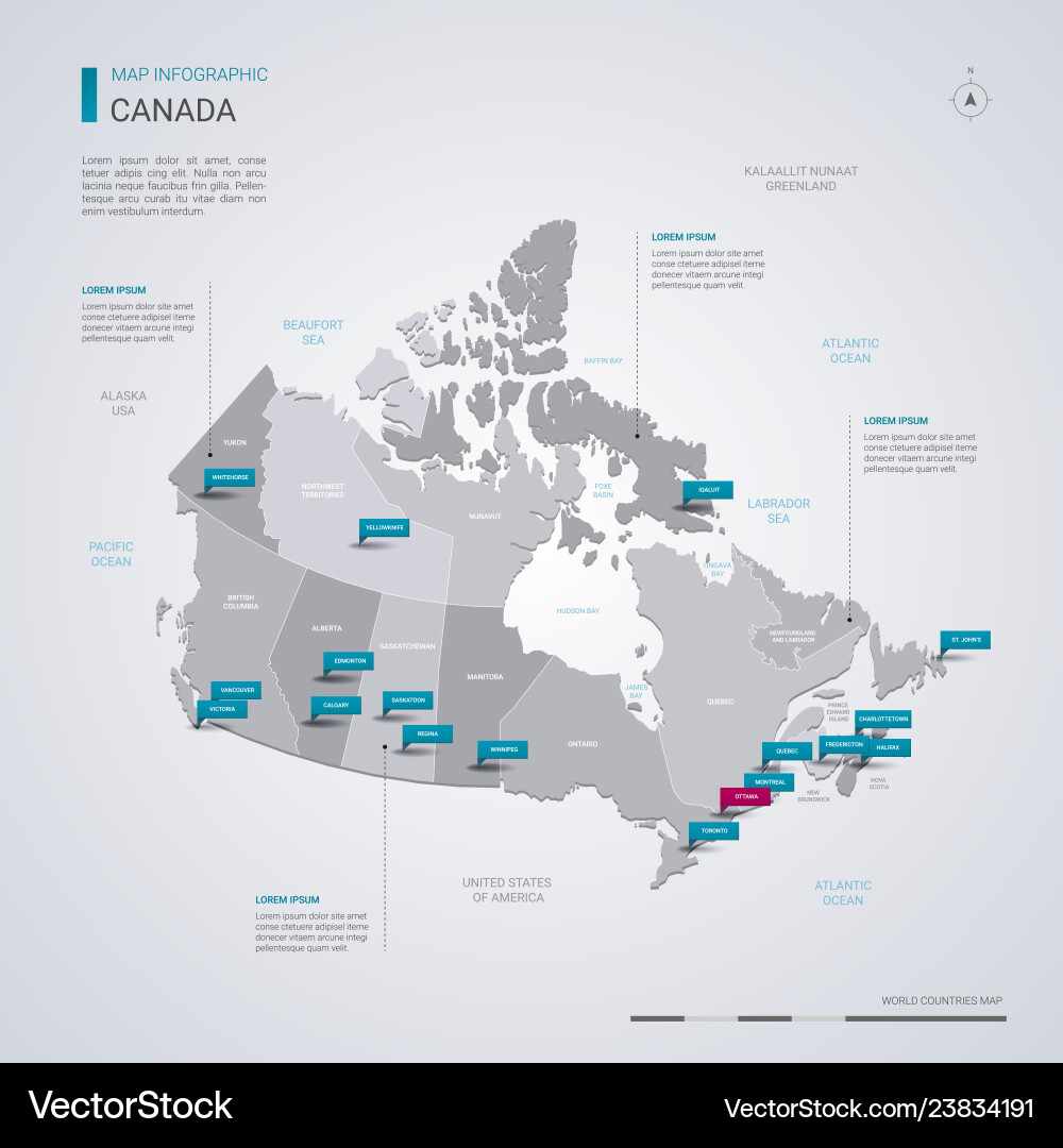 Canada map with infographic elements pointer marks