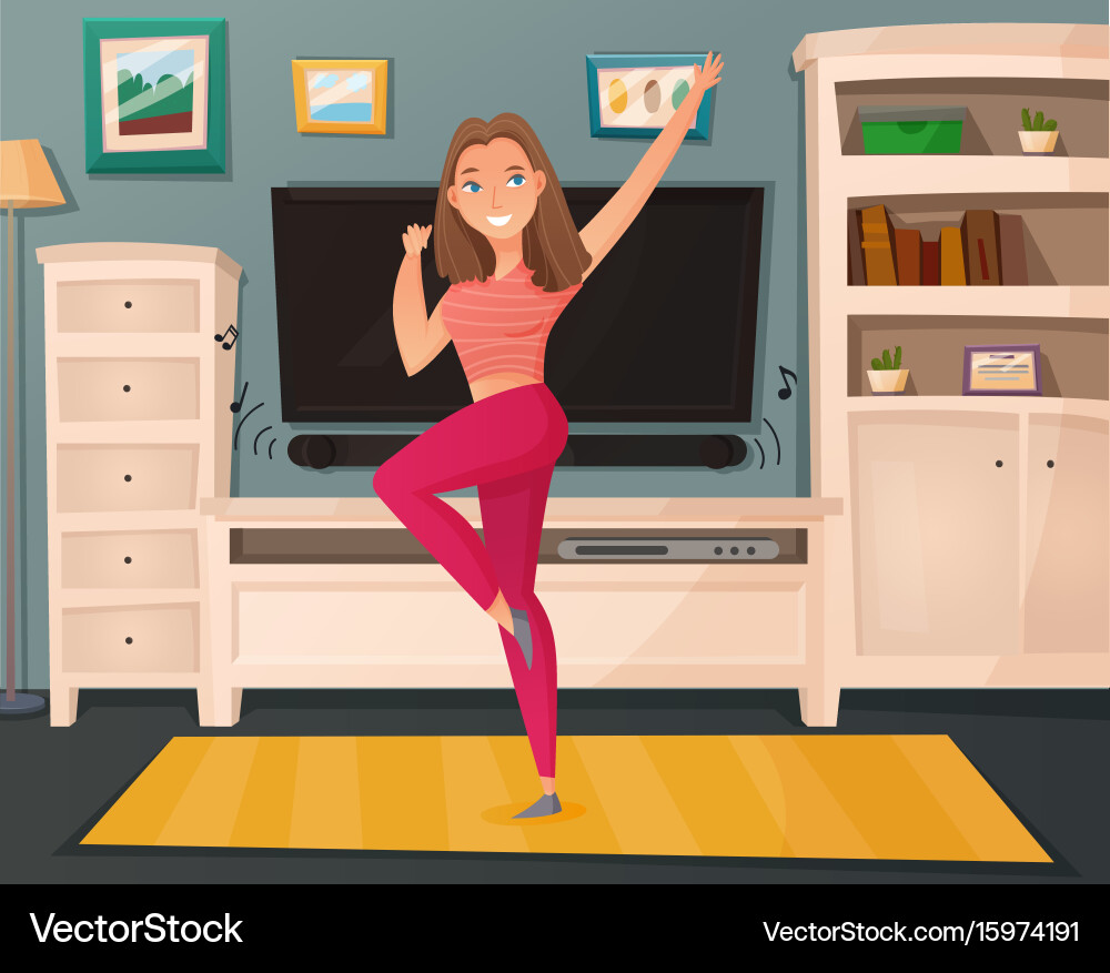 Girl dance home cartoon Royalty Free Vector Image