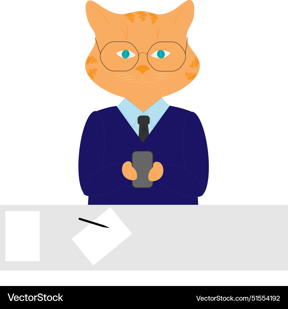A red-haired smart cat with glasses is sitting Vector Image