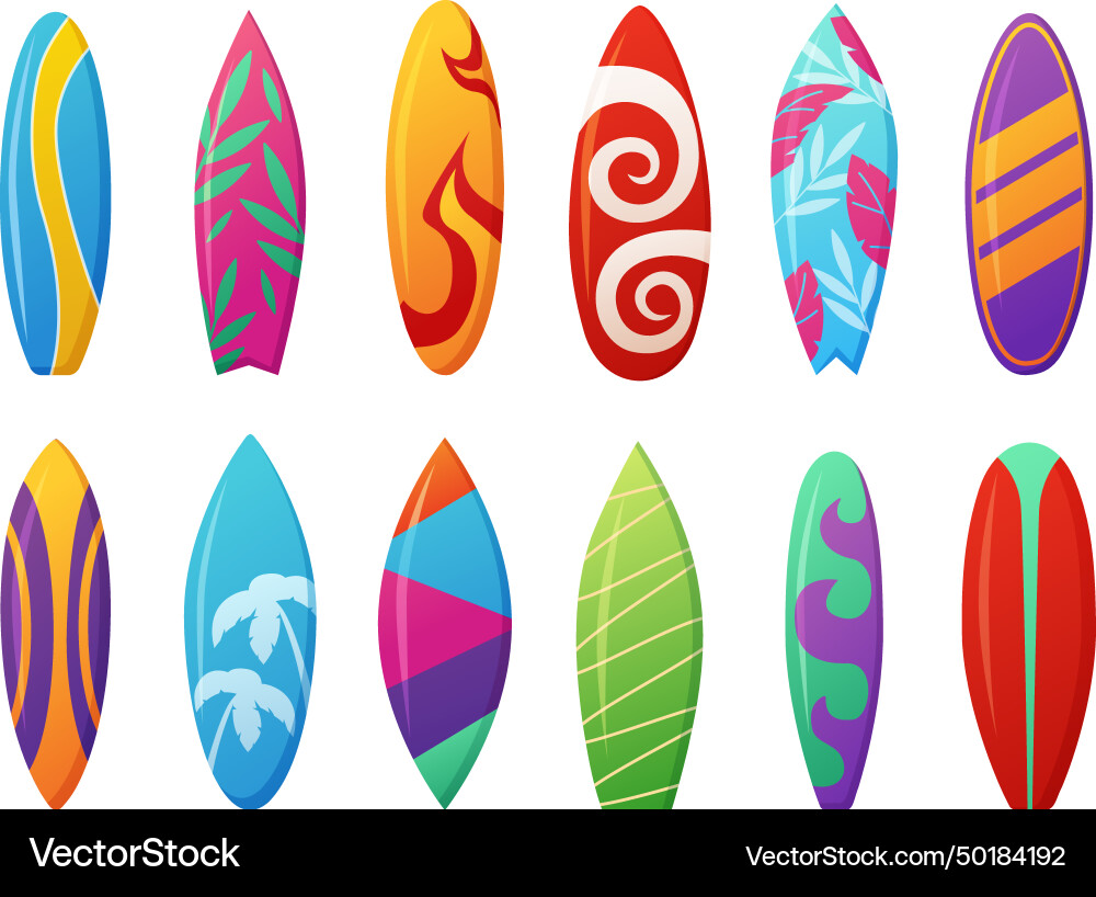 Cartoon surfing board isolated summer surf boards Vector Image