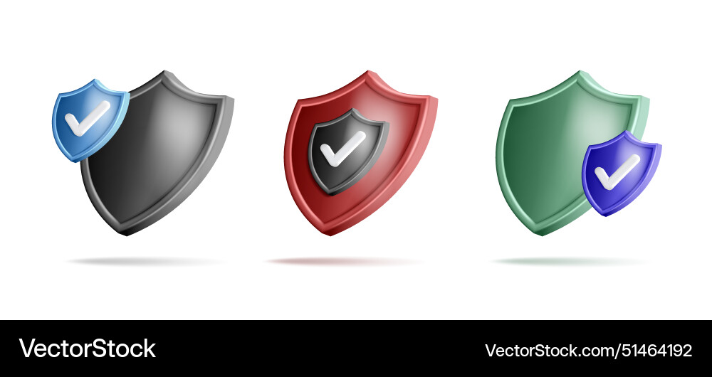 Colored shields icons collection 3d isolated Vector Image