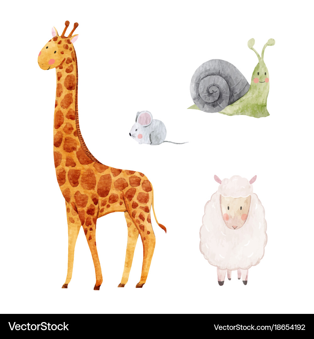 Cute watercolor animal set Royalty Free Vector Image