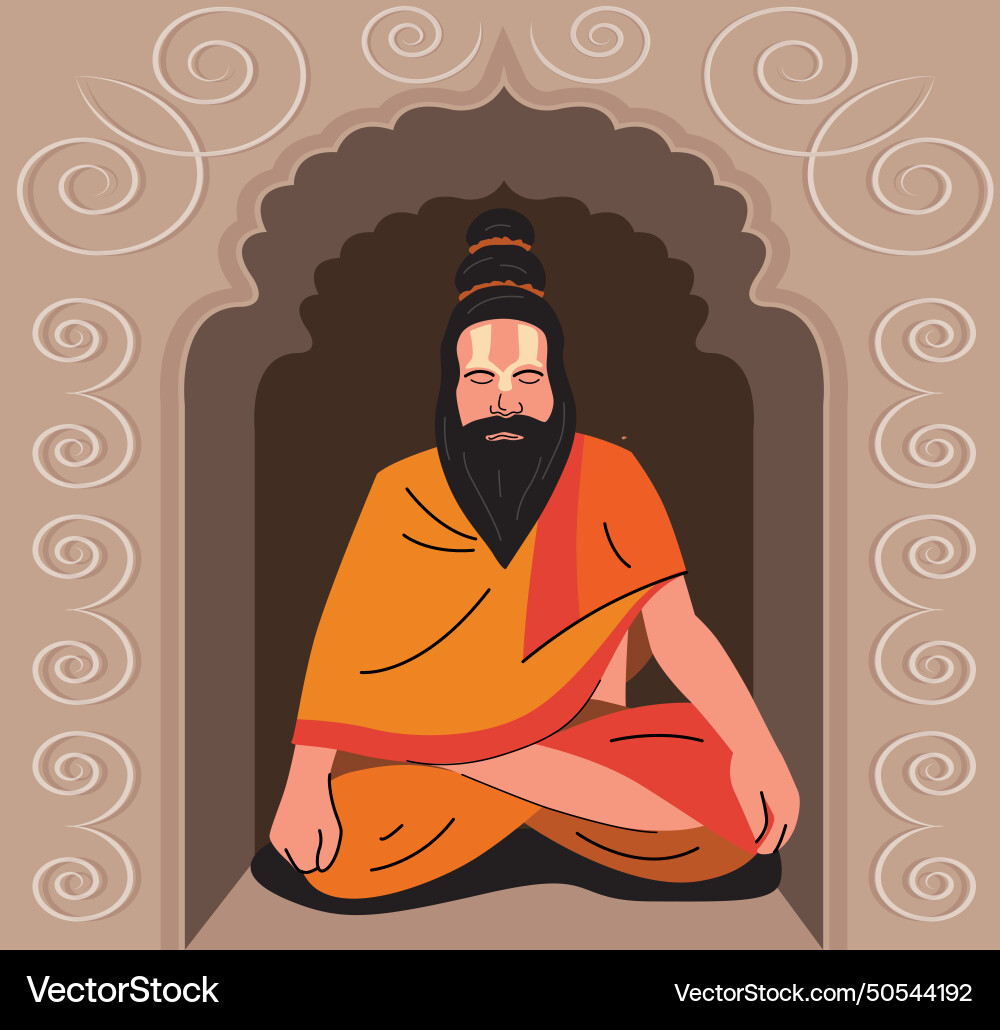 Sadhu meditating inside the temple Royalty Free Vector Image