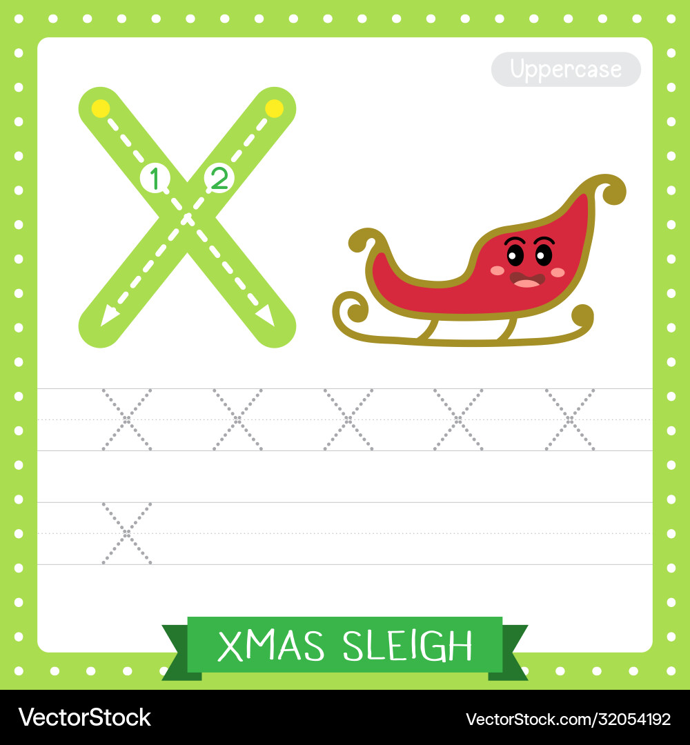 Xmas Sleigh Letter X Tracing Worksheet Royalty Free Vector