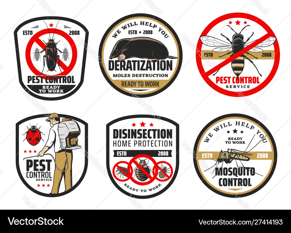 Cockroach mosquito and pest control icons Vector Image