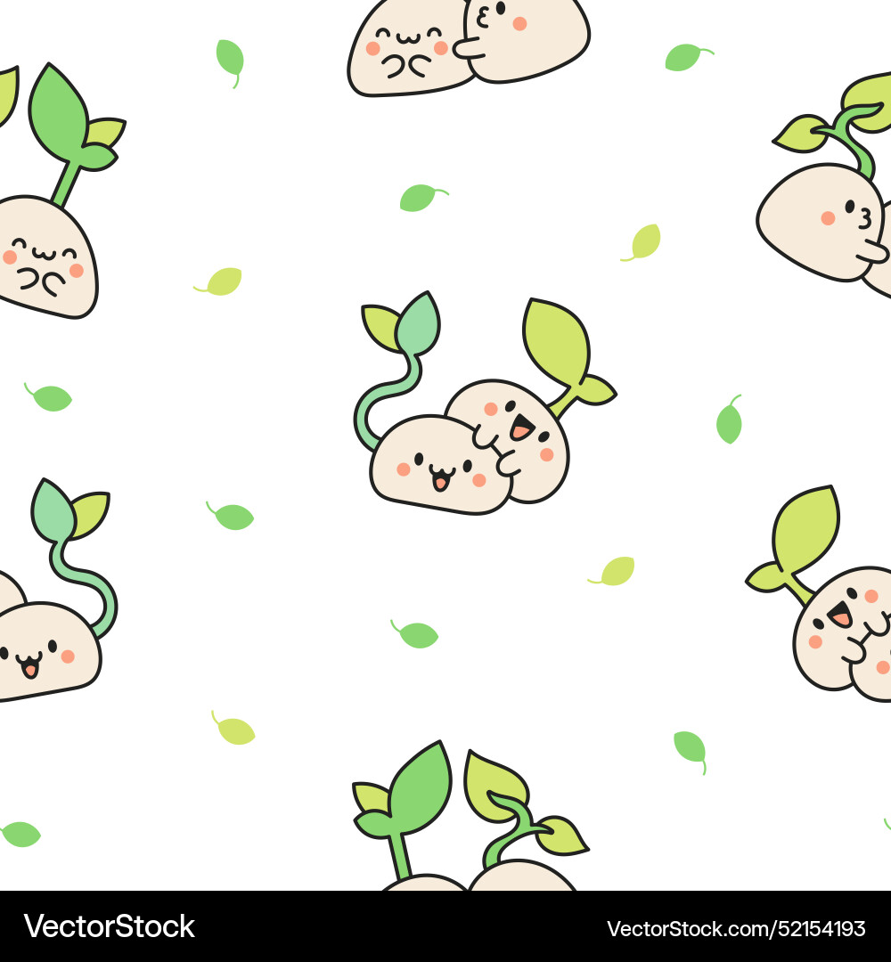 Cute kawaii seed with roots seamless pattern Vector Image