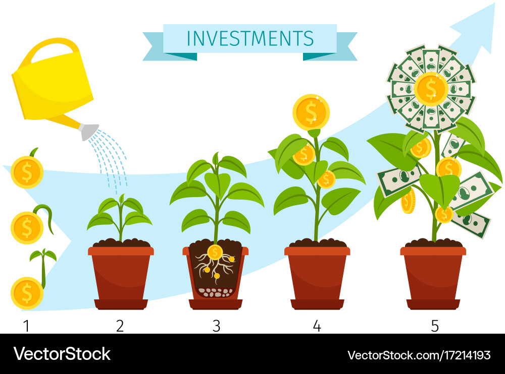 Investments process with money tree growing Vector Image