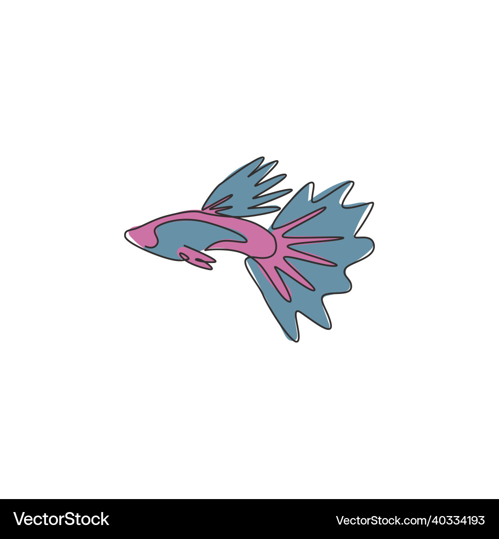One continuous line drawing of cute guppy fish Vector Image