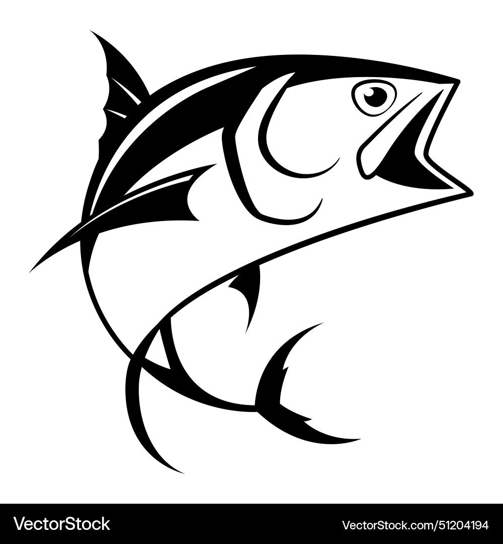 Black tuna drawing on white background Royalty Free Vector