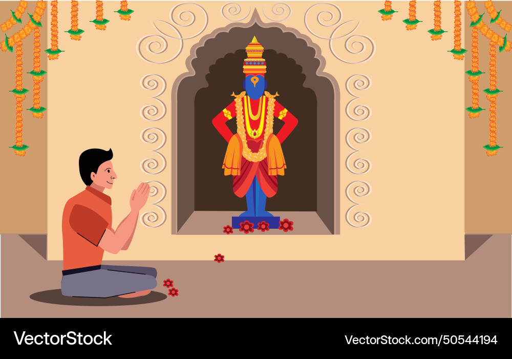 Devotee worshipping and doing pooja in vitthal Vector Image