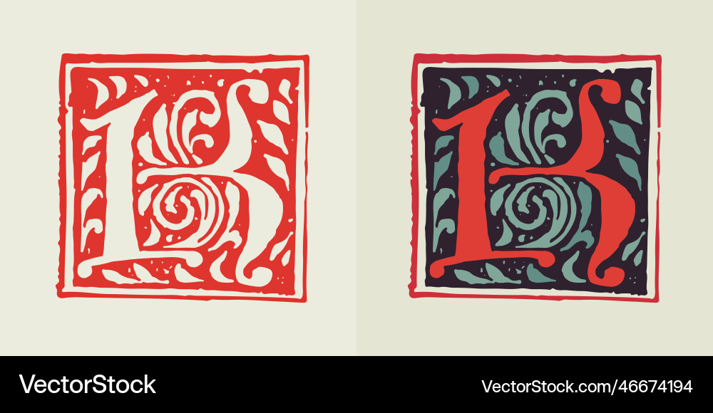 K Letter Medieval Gothic Initial Blackletter Vector Image