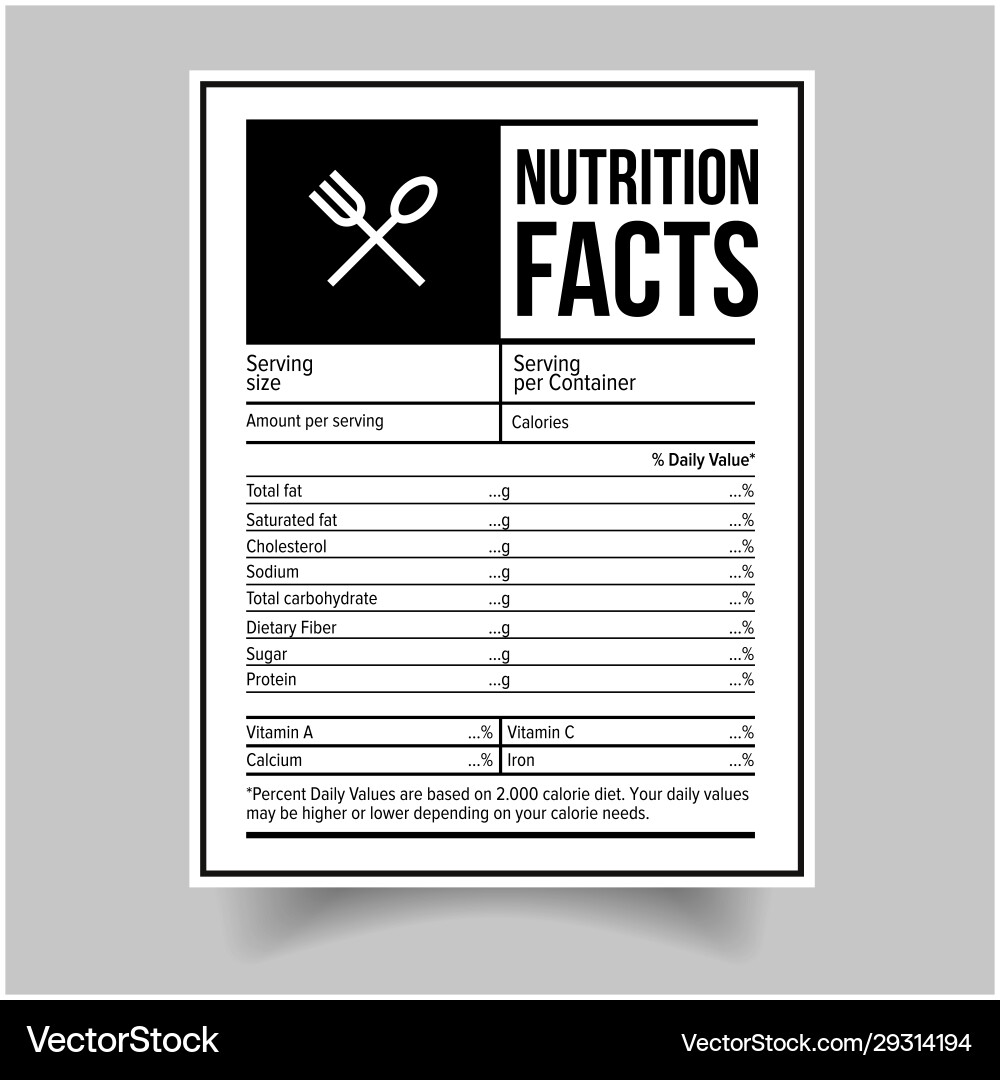 Nutrition facts food label sticker Royalty Free Vector Image
