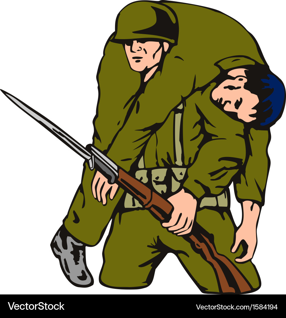 Soldier carrying wounded comrade Royalty Free Vector Image