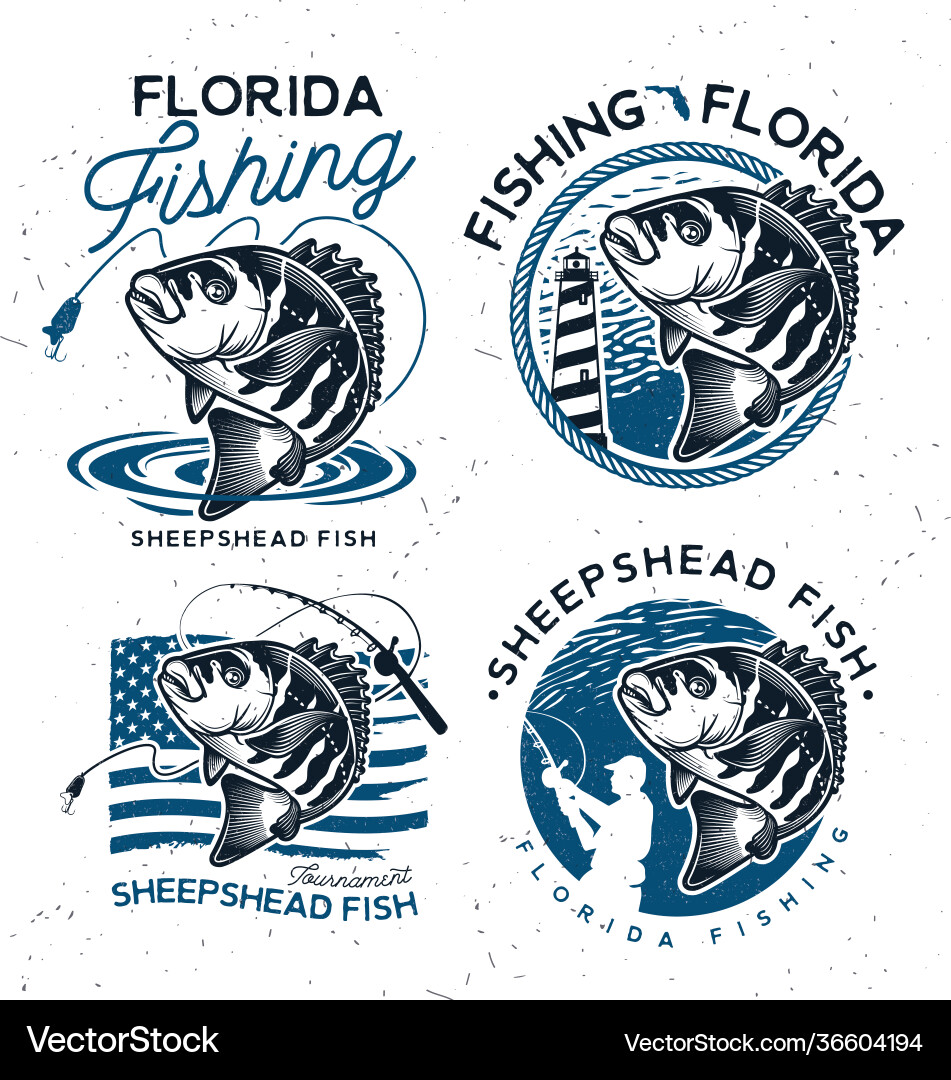 Vintage sheepshead fish emblems and labels Vector Image