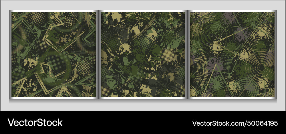 Abstract green camo patterns with splattered paint