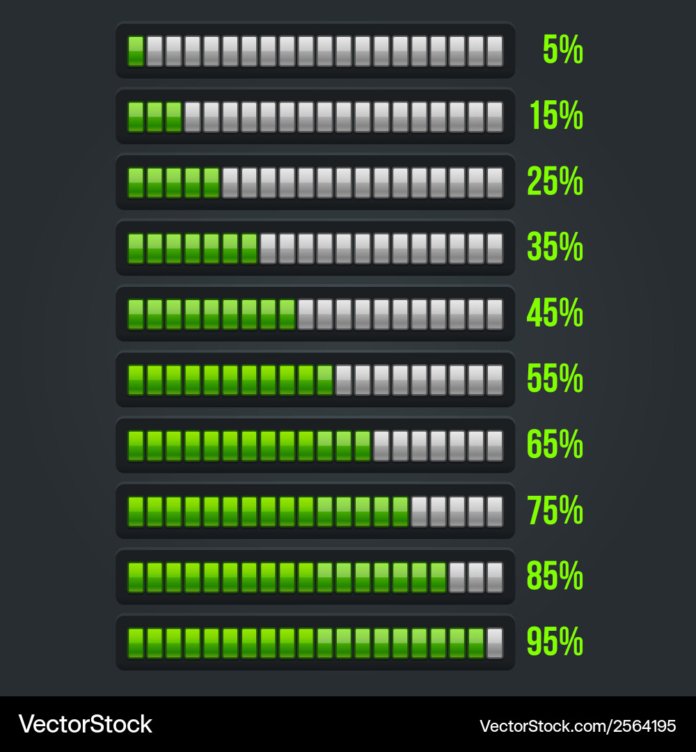 Green progress bar set 5-95 Royalty Free Vector Image