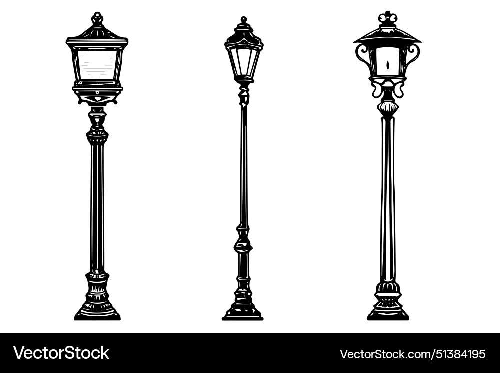 Lamppost hand drawn ink sketch engraved style Vector Image