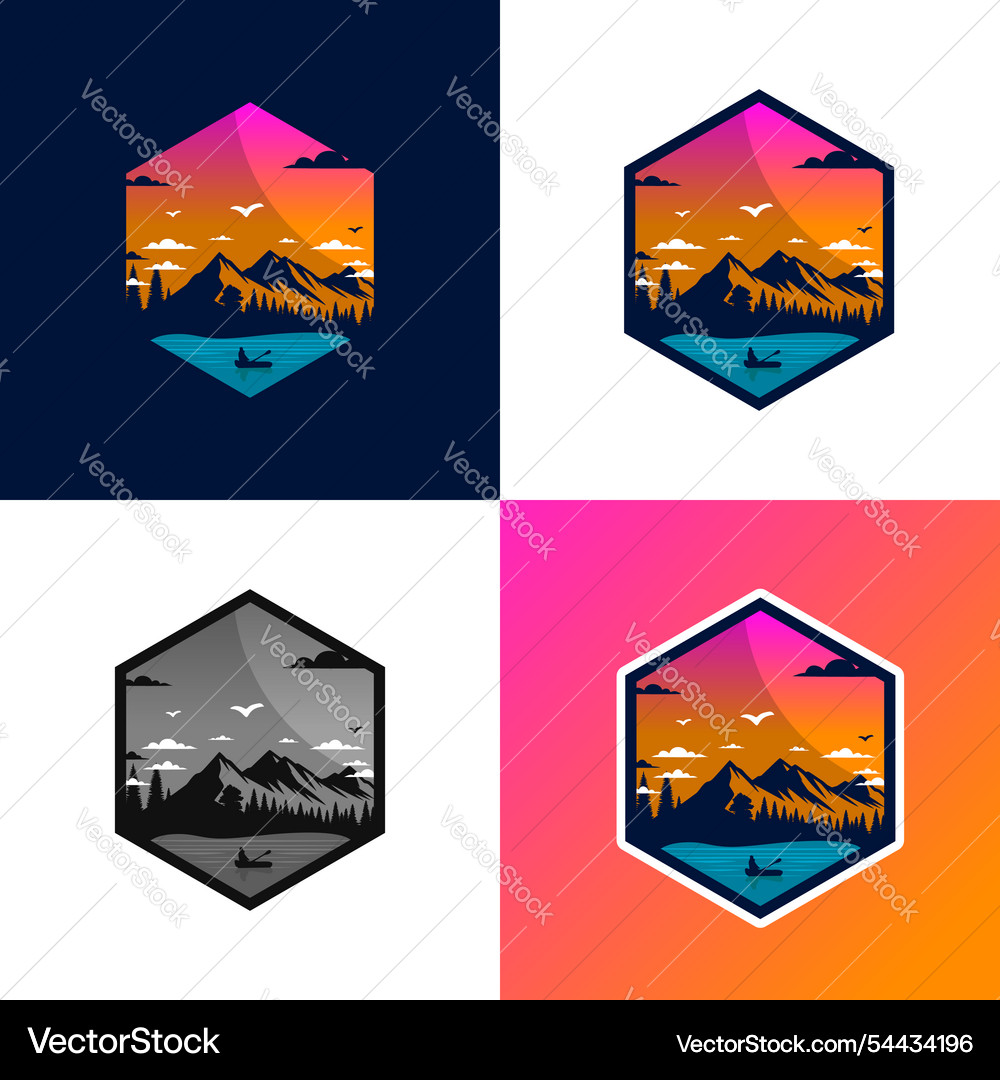A hexagon badge showing silhouette Royalty Free Vector Image