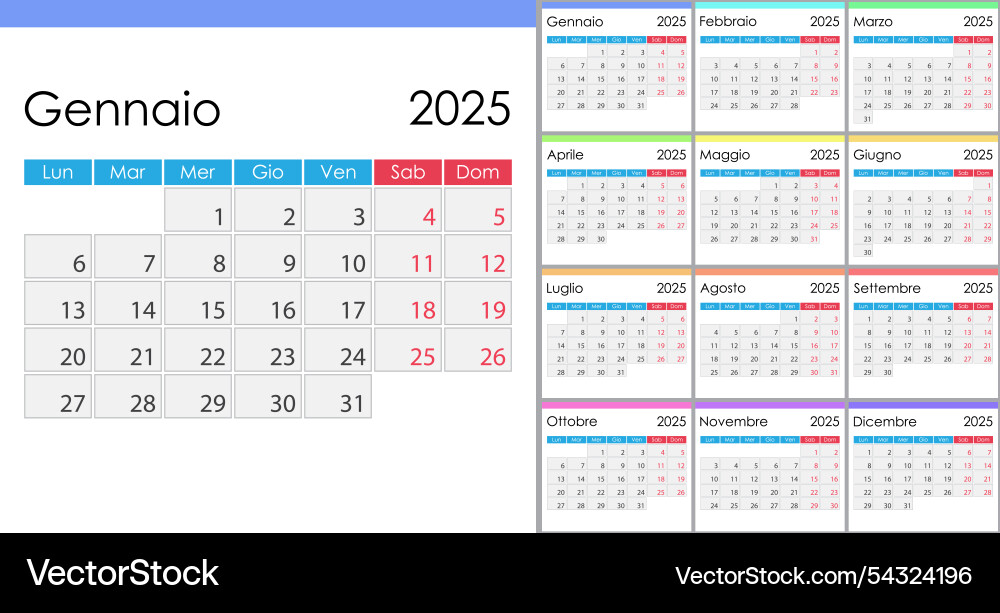 Calendar 2025 on italian language week start Vector Image