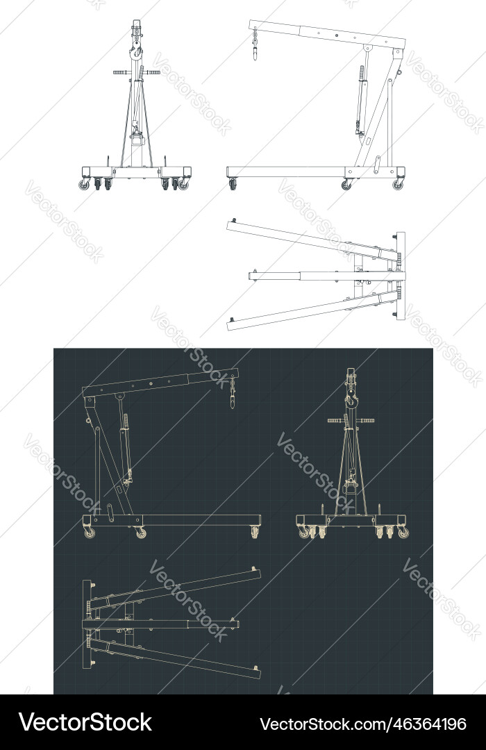 Folding engine crane blueprints Royalty Free Vector Image