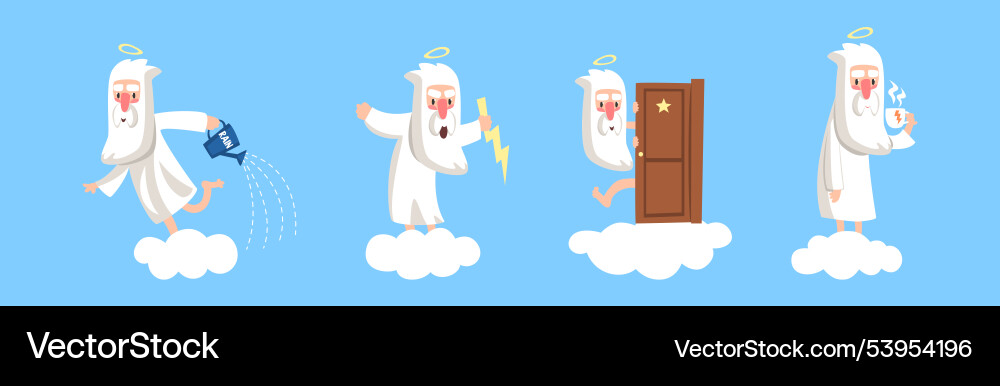 Funny bearded god character on soft cloud Vector Image