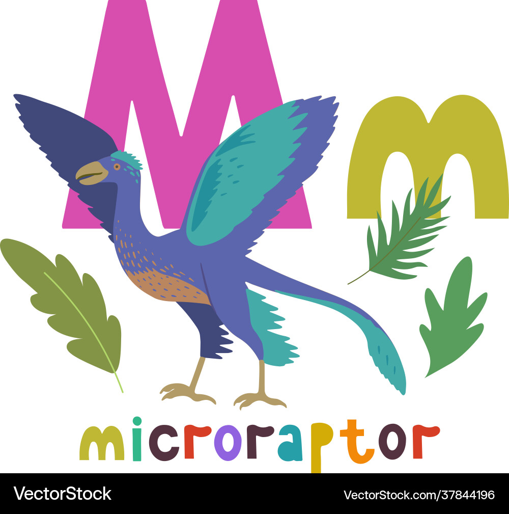 Microraptor cute cartoon hand drawn Royalty Free Vector