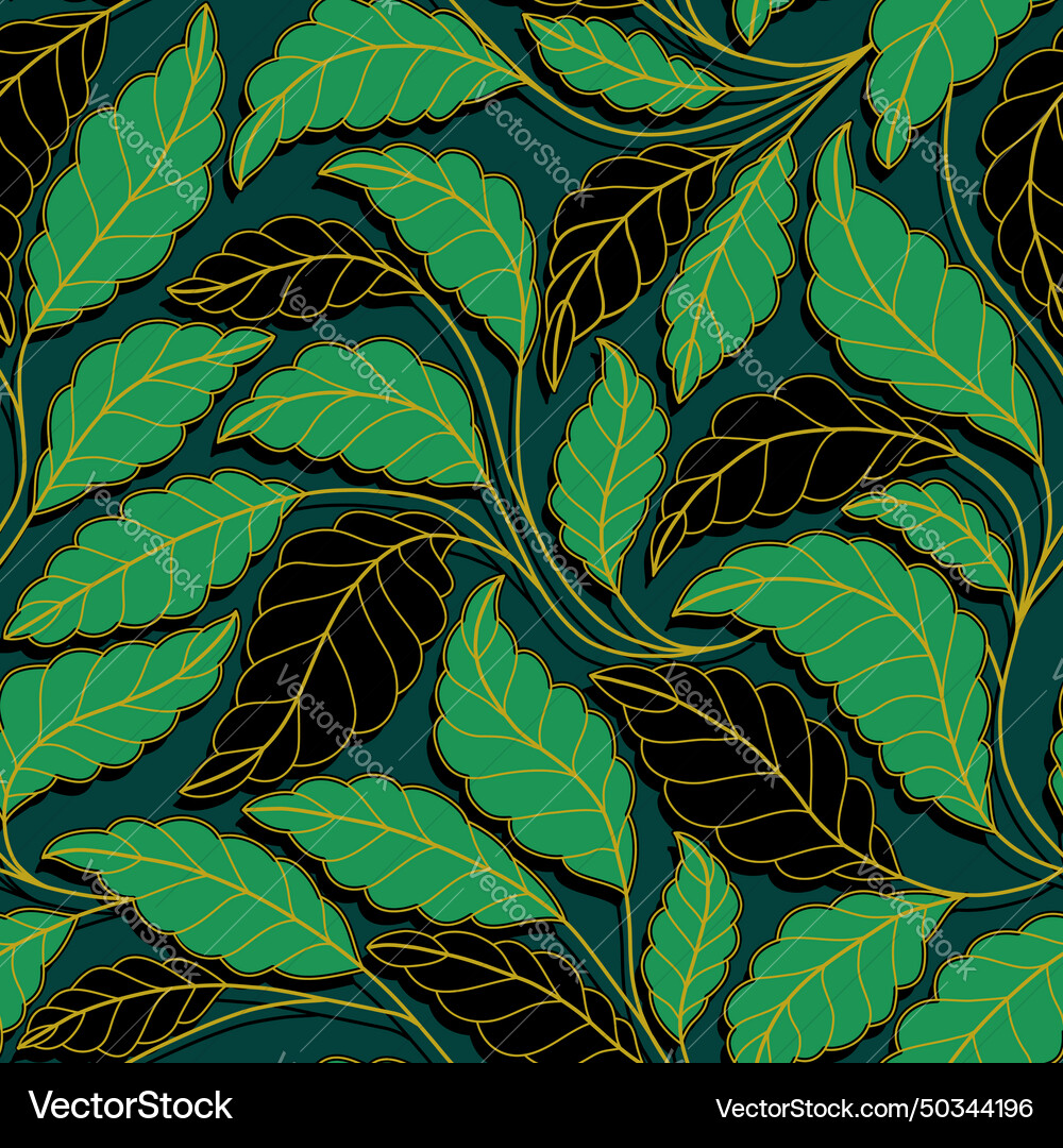 Pattern curved lines branches leaves black Vector Image