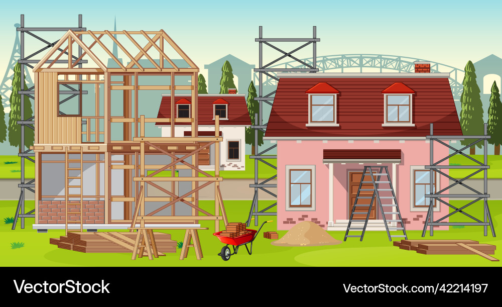 Building construction site scene Royalty Free Vector Image