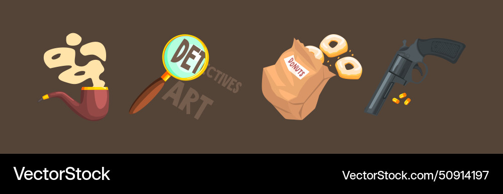 Classic detective items and tools colorful Vector Image