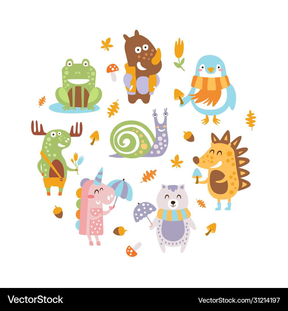 Cute wild animals round shape snail moose Vector Image