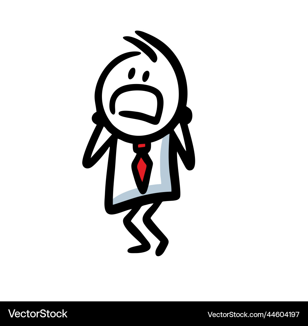 Doodle stickman office employee shouting in horror