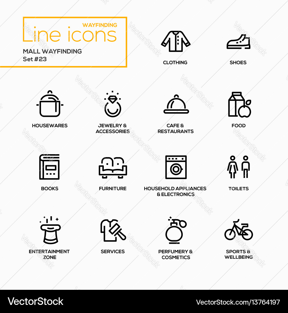 Mall wayfinding - modern single line icons Vector Image