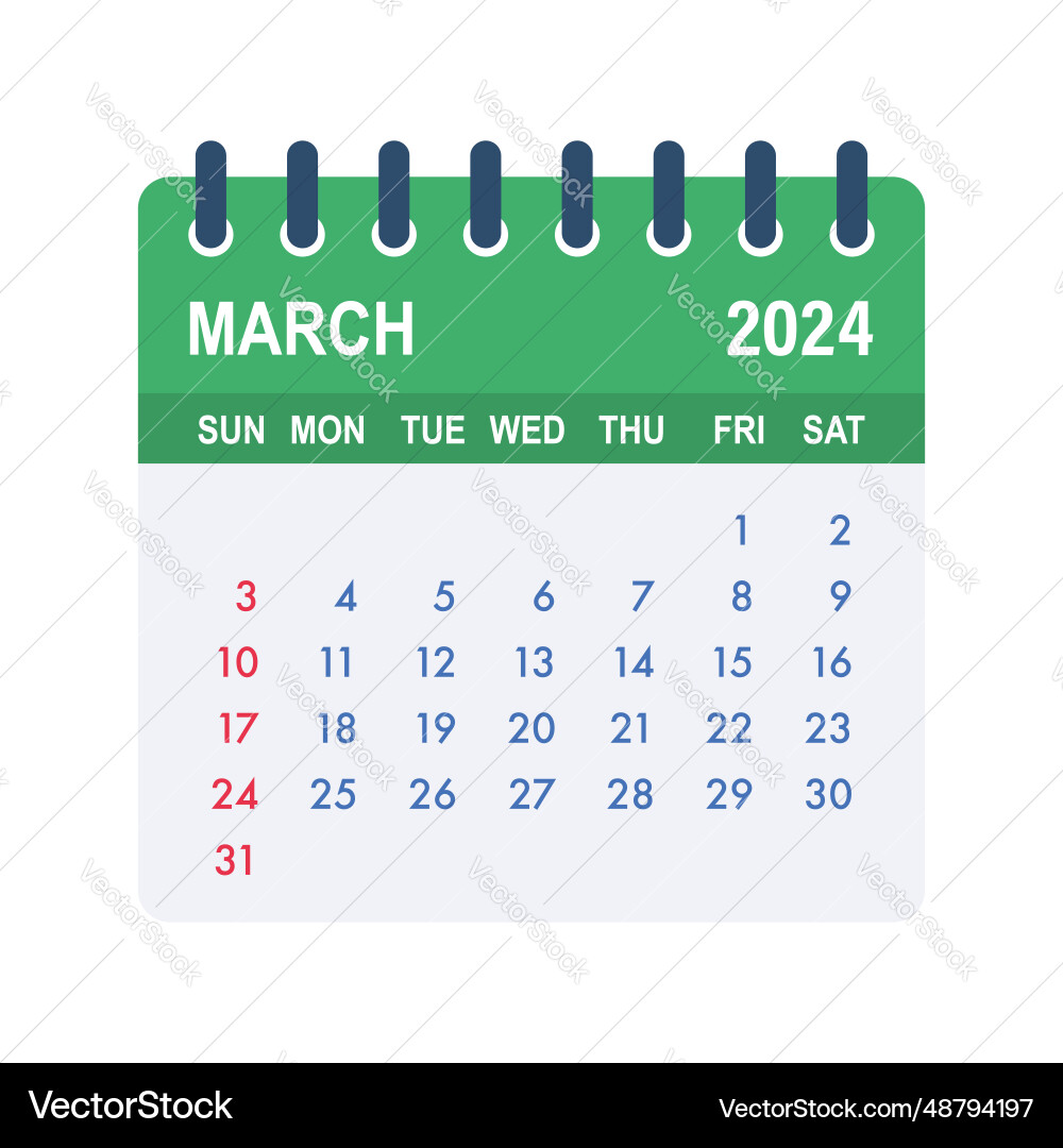 March 2024 calendar leaf in flat Royalty Free Vector Image