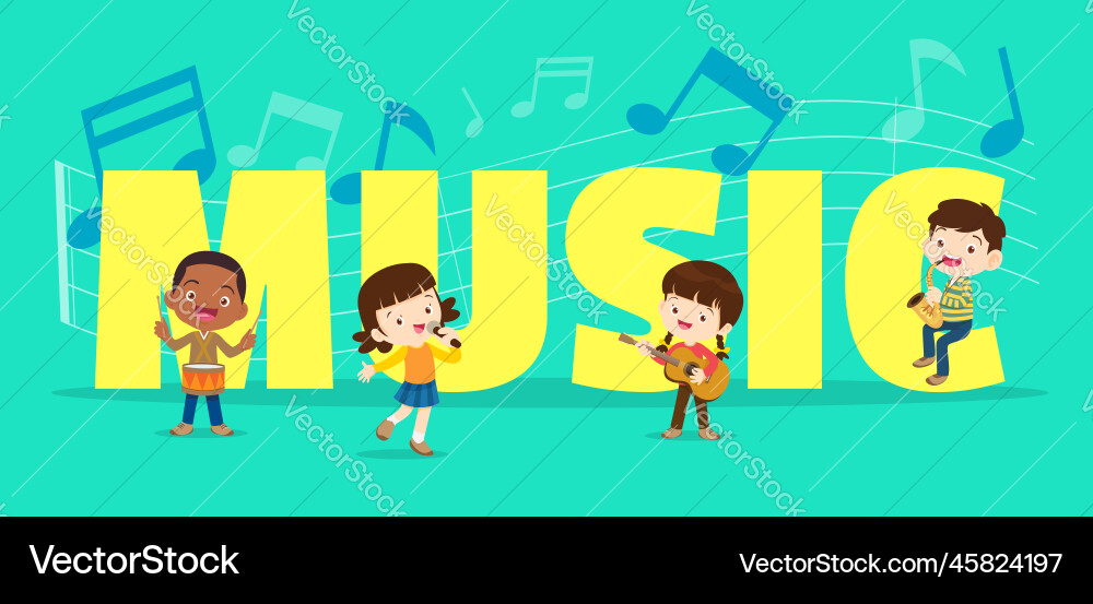 Music kids 002 Royalty Free Vector Image - VectorStock
