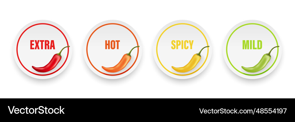 Realistic round stickers with spicy chili Vector Image