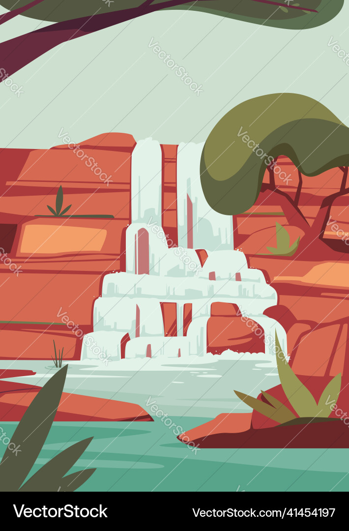 Scenery with waterfall in summer season Royalty Free Vector