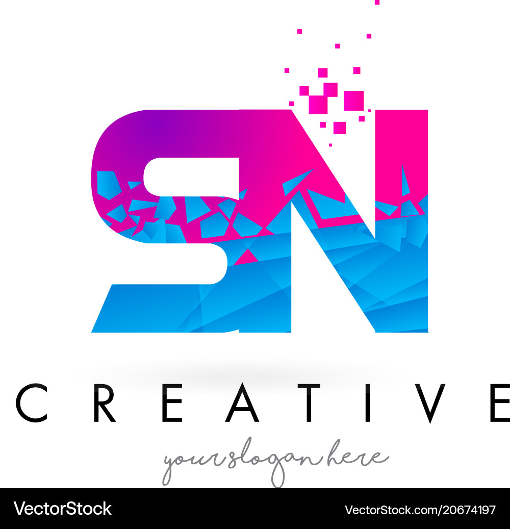 Sn s n letter logo with shattered broken blue Vector Image