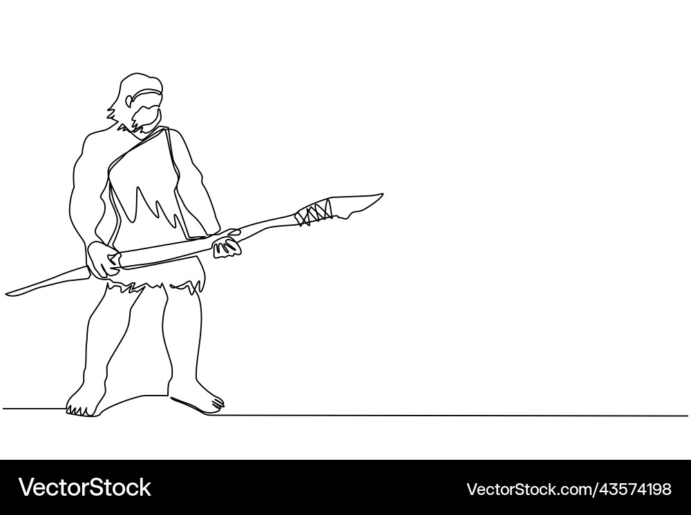 Continuous one line drawing caveman standing Vector Image