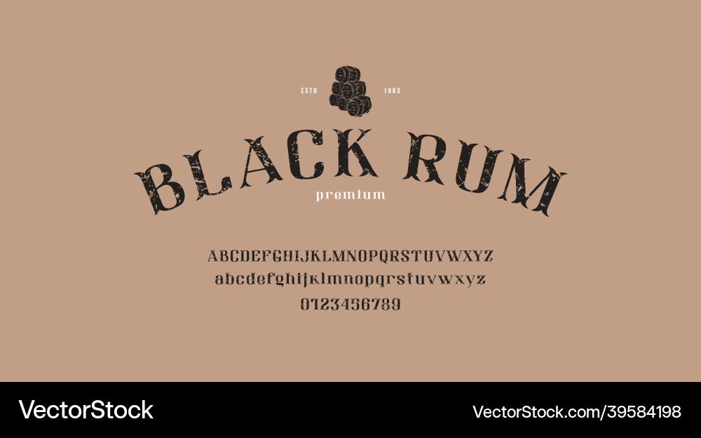 Decorative serif font for alcohol label Royalty Free Vector