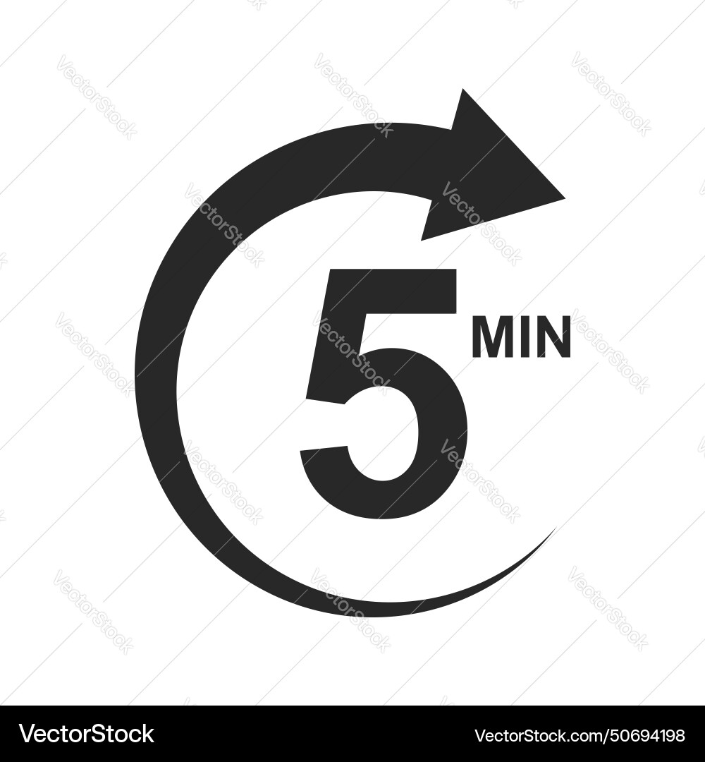 Five minutes icon with round arrow 5 min Vector Image