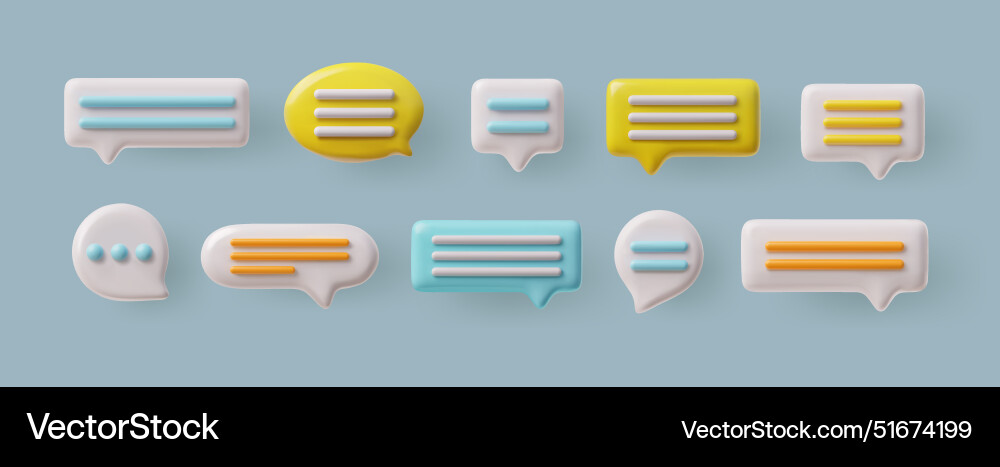 3d glossy speech bubbles various shapes with text Vector Image